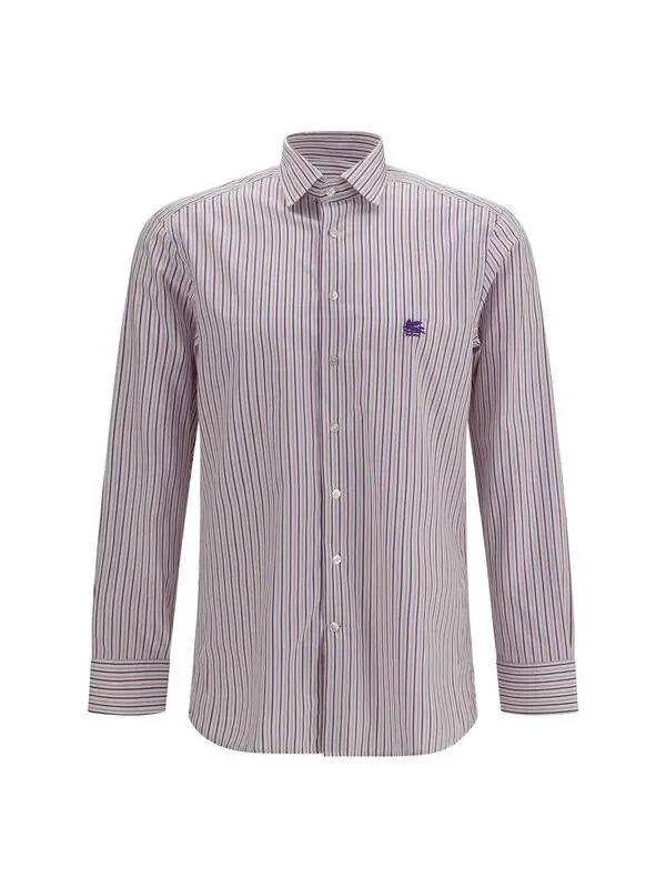 Etro Roma Striped Cotton Shirt With Pegaso Logo - Multicolor