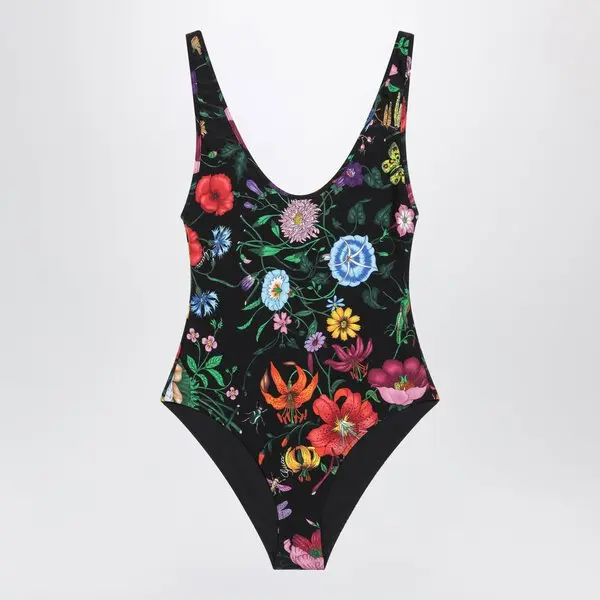 Gucci Sparkling Jersey Swimsuit With Flora Print - Multicolor