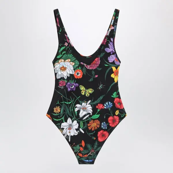 Gucci Sparkling Jersey Swimsuit With Flora Print - Multicolor