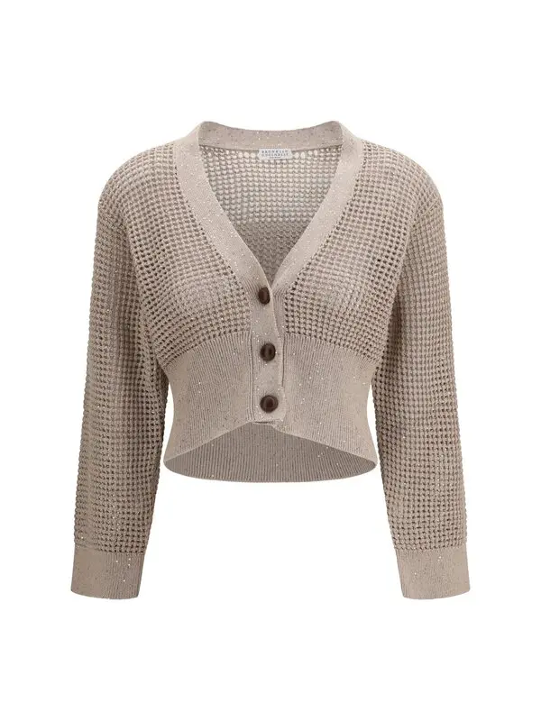 Brunello Cucinelli Sequined Mesh Cardigan - Cream