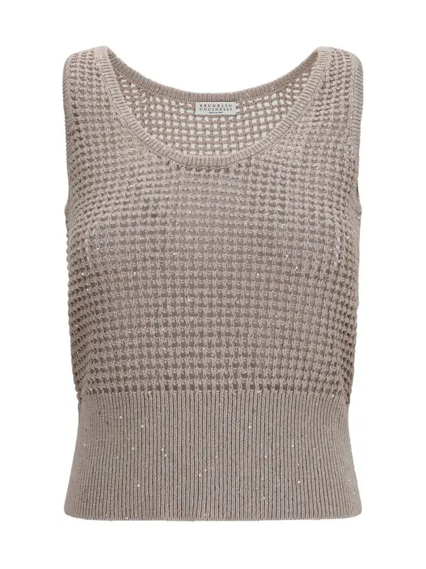 Brunello Cucinelli Perforated Sequin Tank Top - Cream