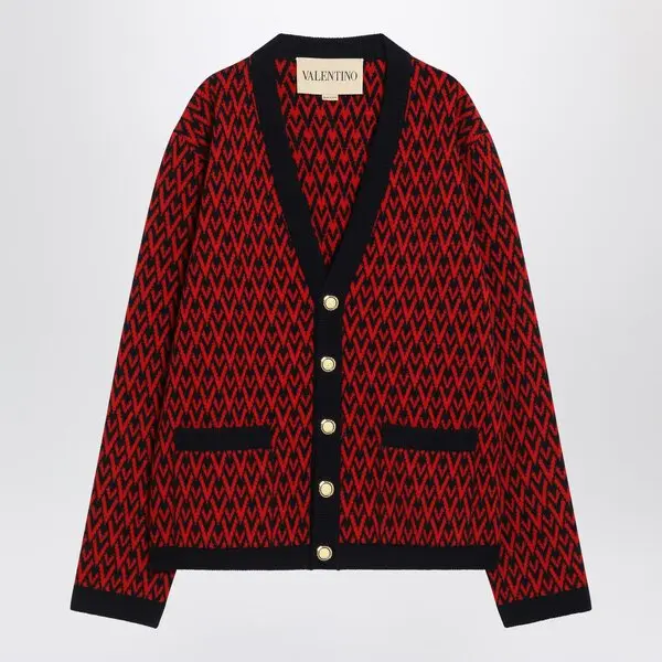 Valentino Garavani Jacquard Patterned Cardigan Toute La V Red/navy