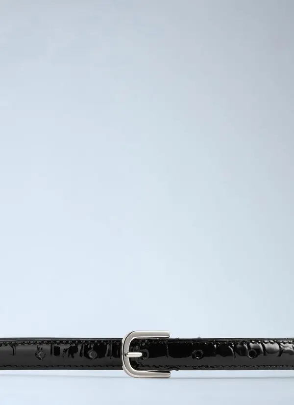 TOTEME Croco-embossed Patent Leather Belt - Black