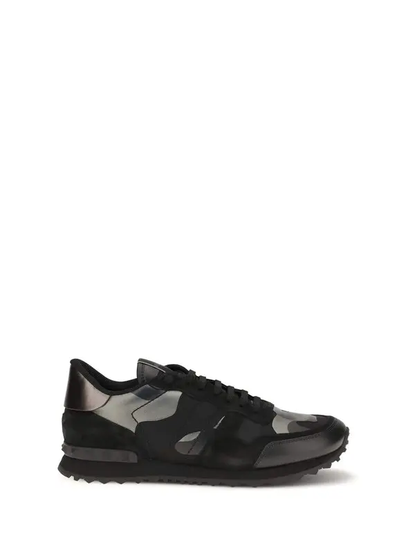 Valentino Garavani Rockrunner Camouflage Laminated Sneakers - Black
