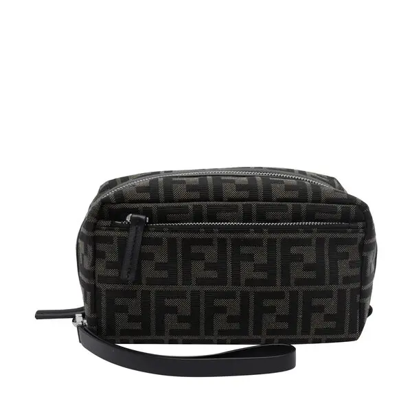 Fendi Ff Logo Double Zip Beauty Case - Brown