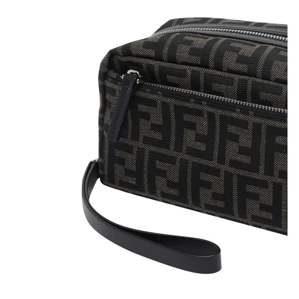 Fendi Ff Logo Double Zip Beauty Case - Brown