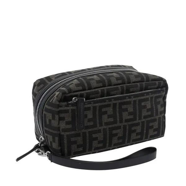 Fendi Ff Logo Double Zip Beauty Case - Brown