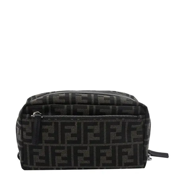Fendi Ff Logo Double Zip Beauty Case - Brown