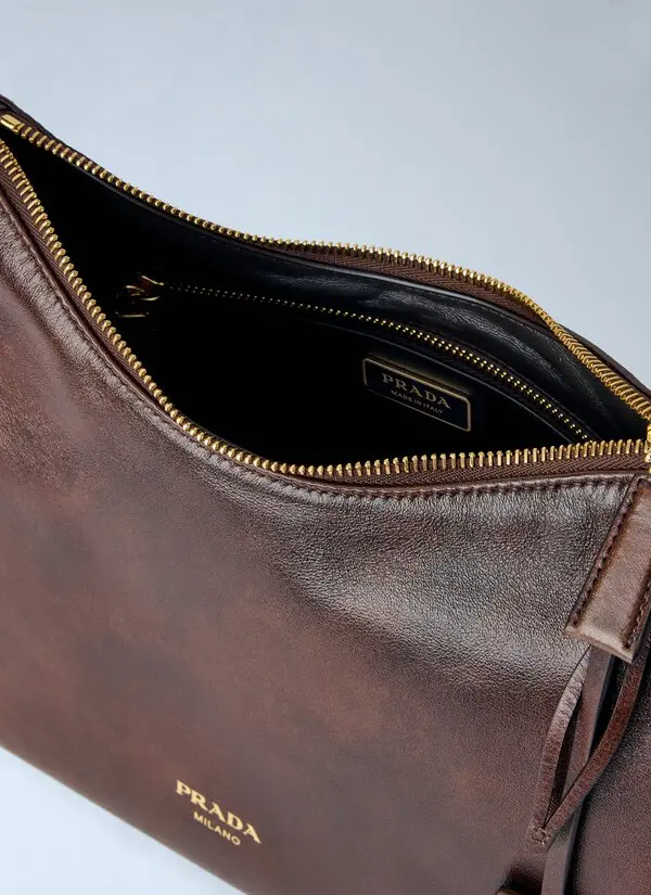 Prada Aimée Medium Leather Shoulder Bag - Brown