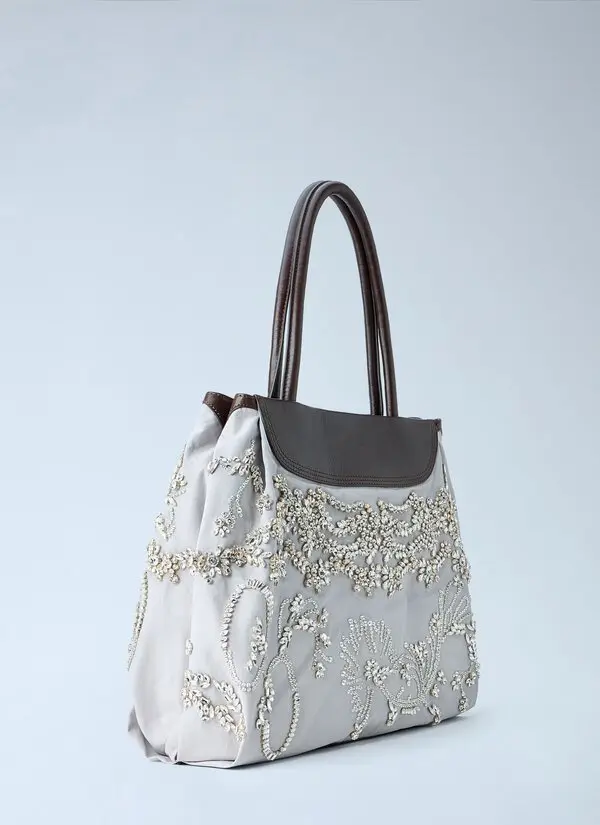 Dries Van Noten Embellished Leather-trim Handbag