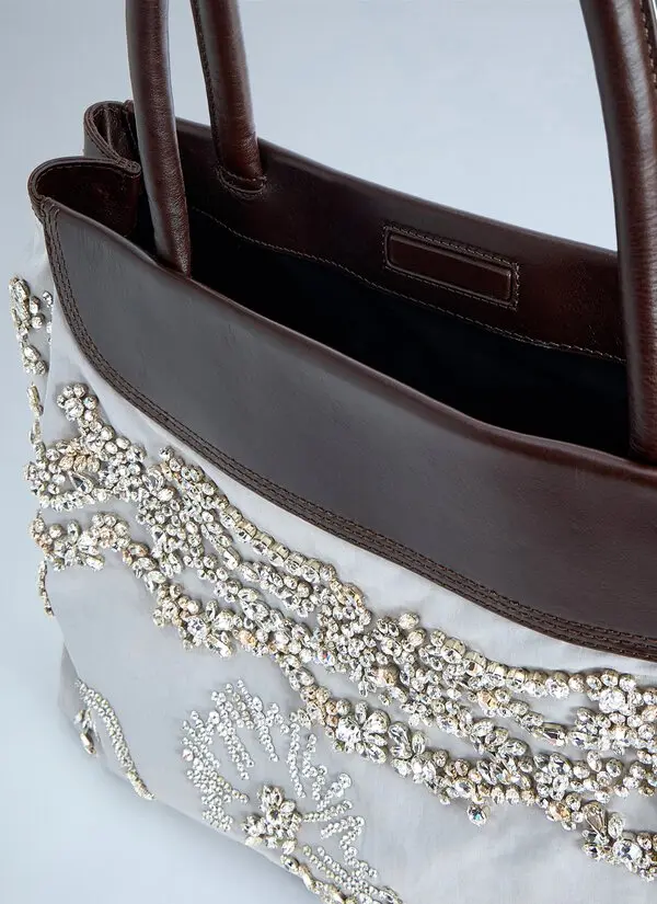 Dries Van Noten Embellished Leather-trim Handbag