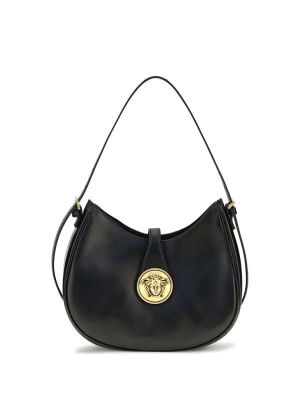 Versace Small Emblème Hobo Lambskin Shoulder Bag - Black