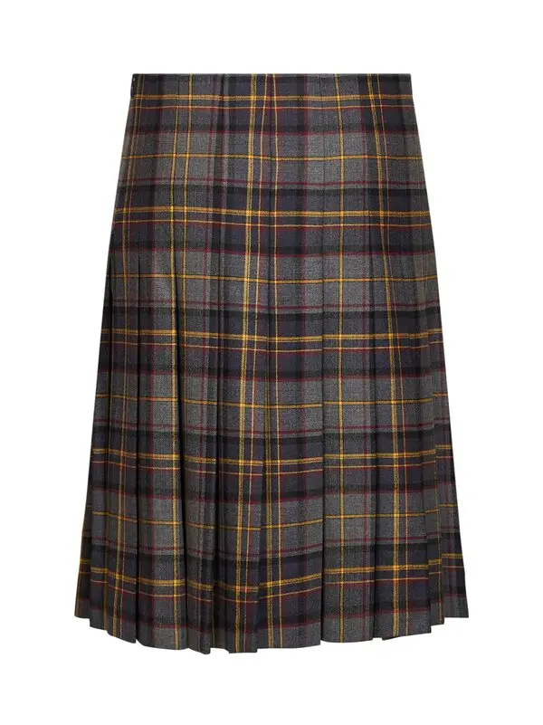 Etro Stretch Wool Plaid Pleated Short Skirt