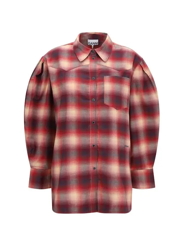 GANNI Cotton Flannel Check Shirt