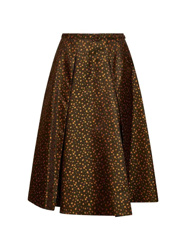 Prada Abbigliamento Military Floral Jacquard Belted Midi Skirt - Multicolor
