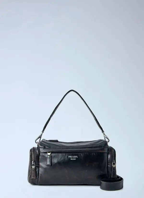 Prada Distressed Nappa Leather Shoulder Bag - Brown