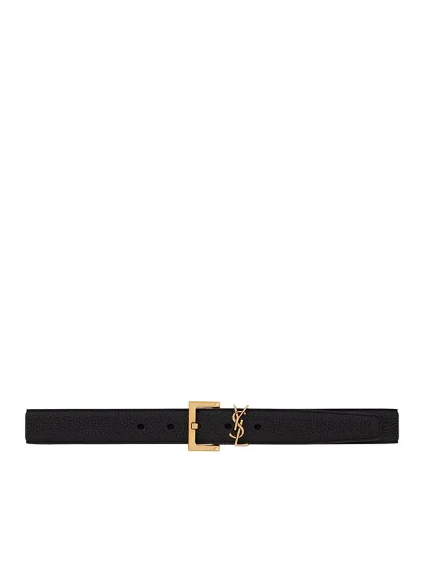 Saint Laurent Cassandre Belt With Square Buckle In Hammered Leather - Black