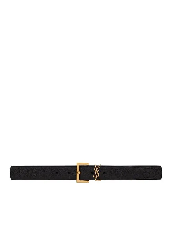 Saint Laurent Cassandre Belt With Square Buckle In Hammered Leather - Black
