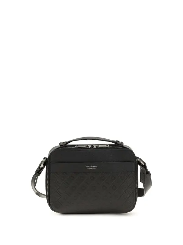 FERRAGAMO Leather Crossbody Bag With Embossed Gancini Pattern