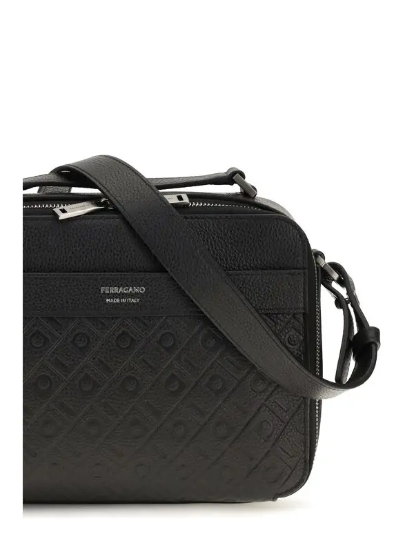 FERRAGAMO Leather Crossbody Bag With Embossed Gancini Pattern