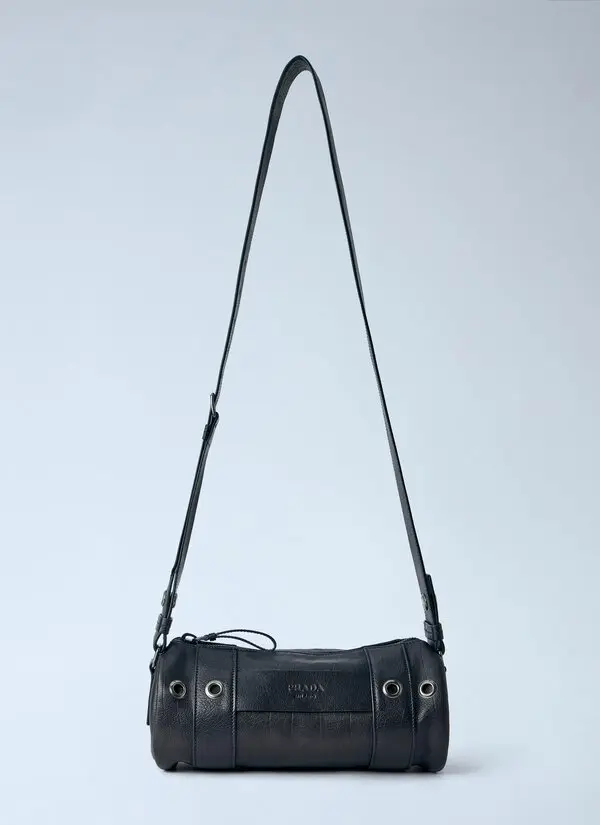 Prada Eyelet Detail Leather Cylinder Bag - Black