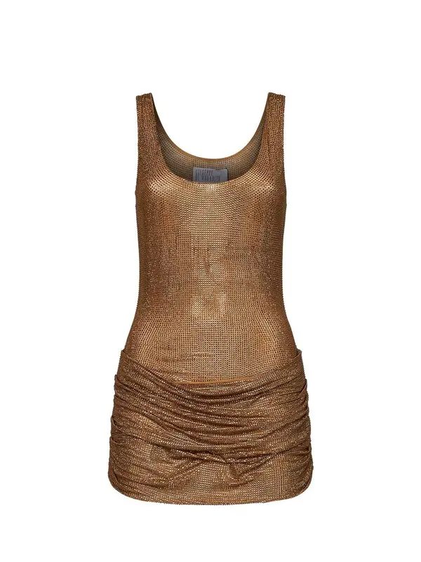 Giuseppe Di Morabito Gold Crystal-embellished Tulle Draped Mini Dress - Multicolor