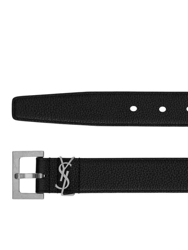 Saint Laurent Cassandre Belt In Hammered Leather With Square Buckle - Multicolor