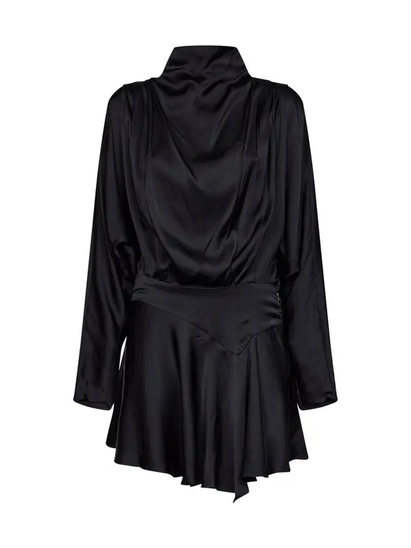 Isabel Marant Étoile Black Satin Neline Draped Mini Dress - Multicolor