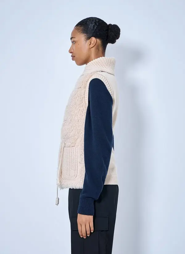 Moncler Sherpa-lined Knitted Vest - Cream