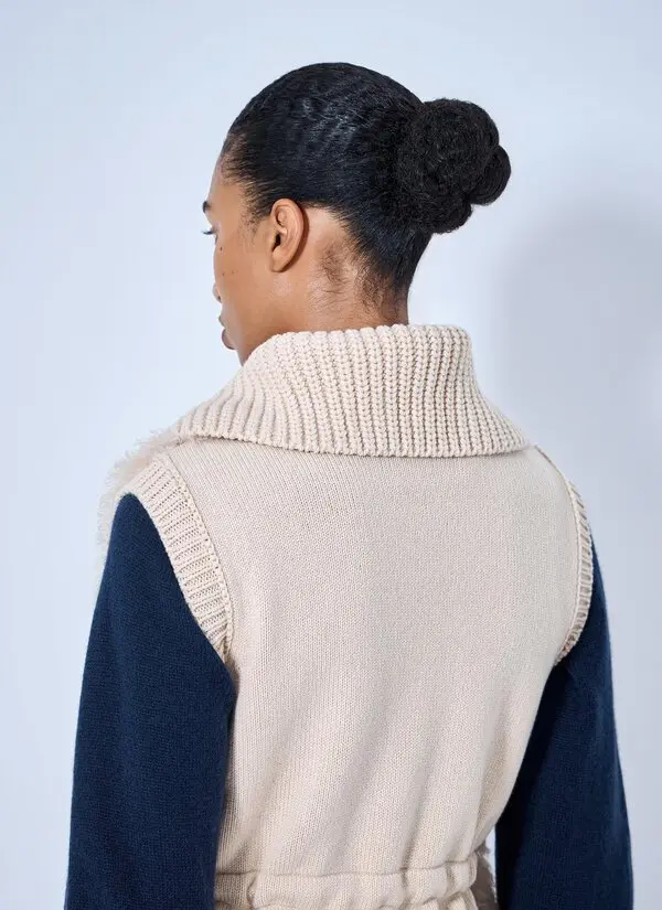 Moncler Sherpa-lined Knitted Vest - Cream