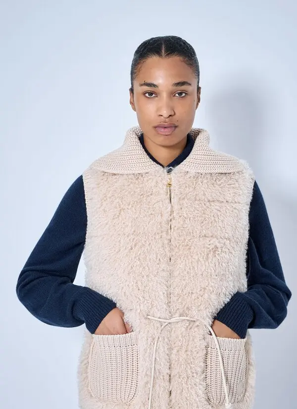 Moncler Sherpa-lined Knitted Vest - Cream