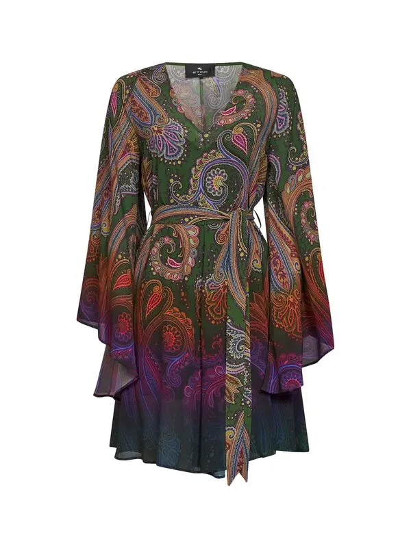 Etro Paisley-printed Crêpe De Chine Belted Mini Dress - Multicolor