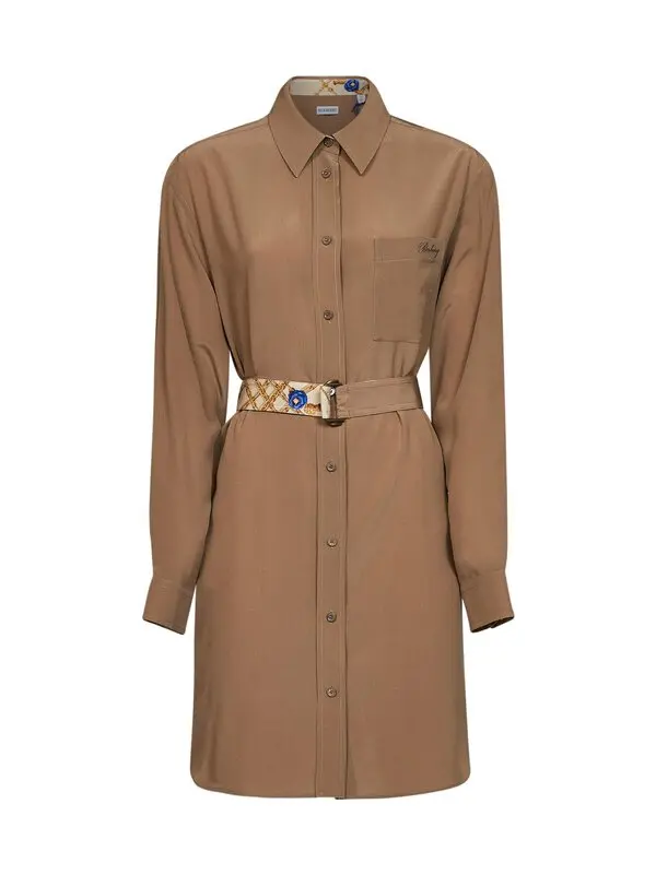 Burberry Silk Belted Shirt Dress - Multicolor