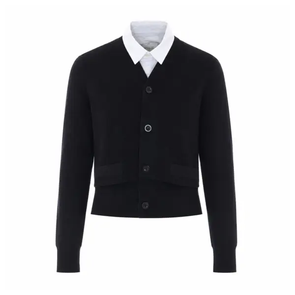 Sacai Poplin X Cotton Knit Cardigan - Black