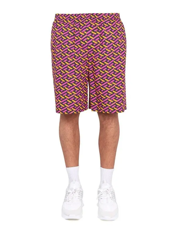 Versace Shorts With La Greca Print - Multicolor