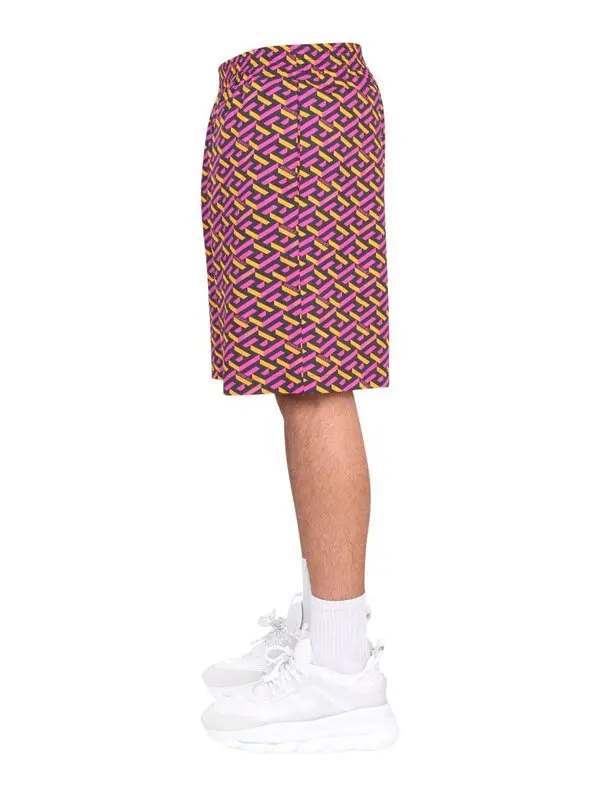 Versace Shorts With La Greca Print - Multicolor