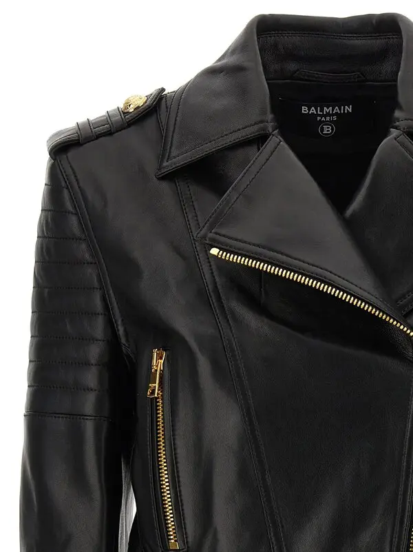 Balmain Leather Biker Crop Jacket