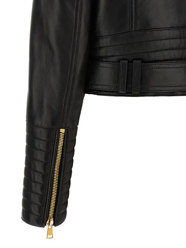 Balmain Leather Biker Crop Jacket