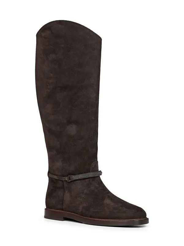 Brunello Cucinelli Pepper Suede Boot With Precious Strap