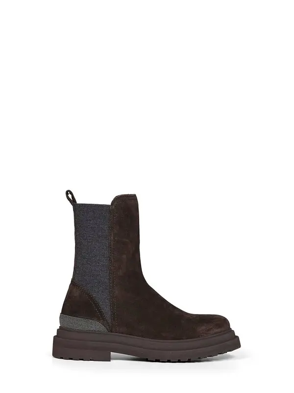 Brunello Cucinelli Pepper Suede Ankle Boots With Precious Detail - Multicolor