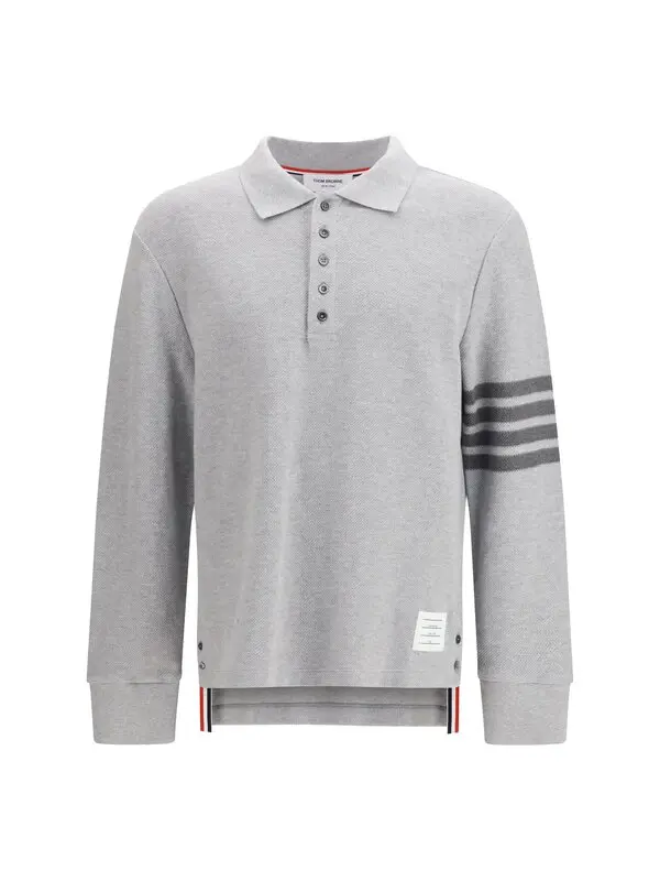 Thom Browne Piqué Long-sleeve Polo - Gray