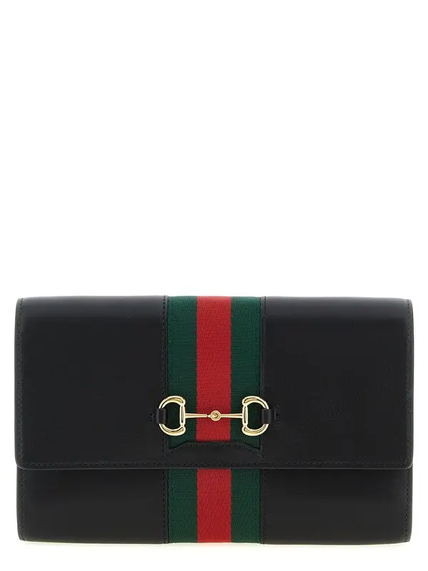 Gucci Horsebit Web' Wallet On Chain - Black