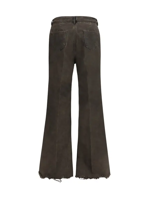 Rick Owens Flared Frayed Hem Cotton Jeans