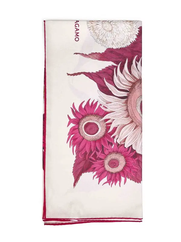 FERRAGAMO Ivory And Burgundy And Fuchsia Girasoli-print Silk Scarf - Multicolor