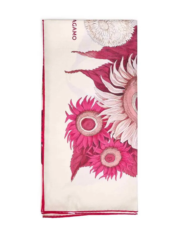 FERRAGAMO Ivory And Burgundy And Fuchsia Girasoli-print Silk Scarf - Multicolor