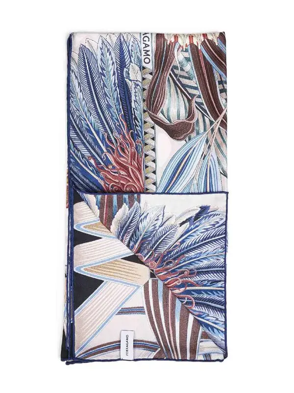 FERRAGAMO Ivory And Blue Fiori E Farfalle-print Silk Scarf - Multicolor