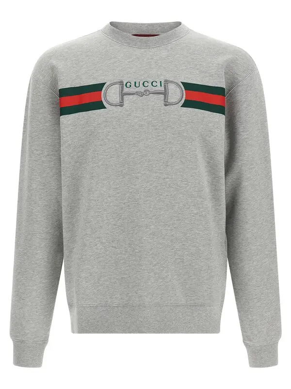 Gucci Web Ribbon And Horsebit Sweatshirt - Gray