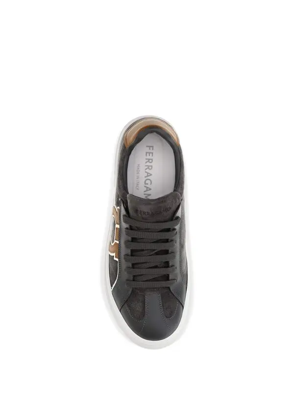 FERRAGAMO Gancini Leather And Suede Sneakers - Gray