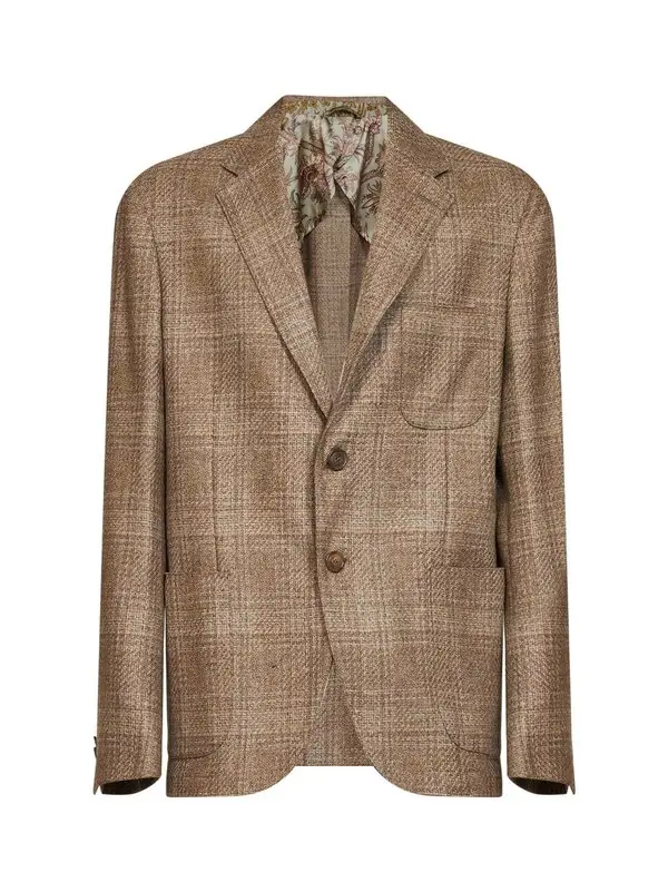 Etro Beige Prince Of Wales Wool Single-breasted Blazer - Multicolor