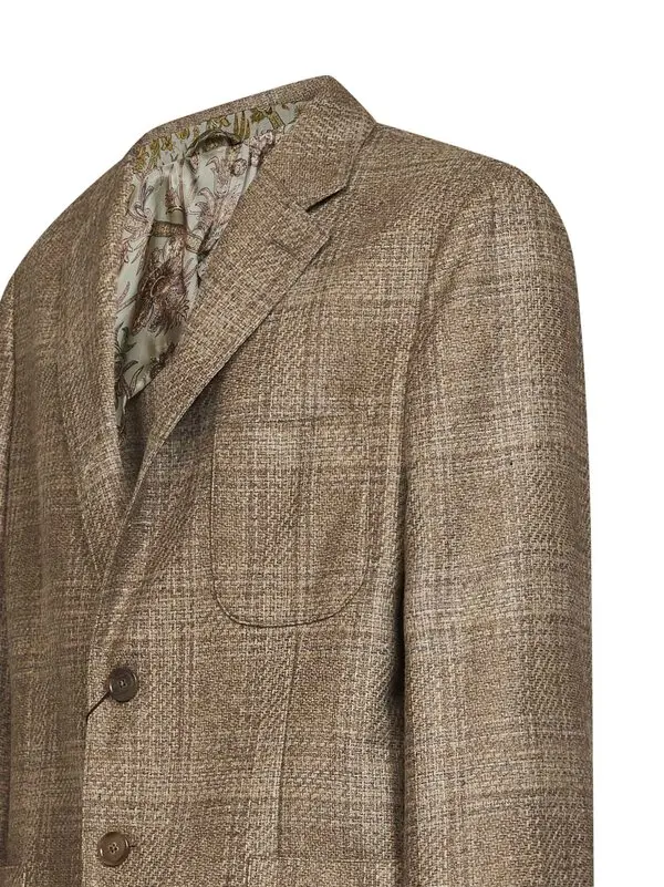 Etro Beige Prince Of Wales Wool Single-breasted Blazer - Multicolor